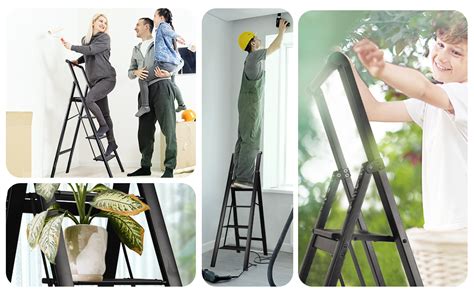 HBTower 4 Step Ladder Aluminum Ladder With Handrails Folding Step