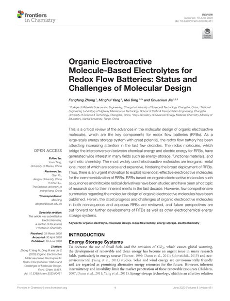 Pdf Organic Electroactive Molecule Based Electrolytes For Redox Flow