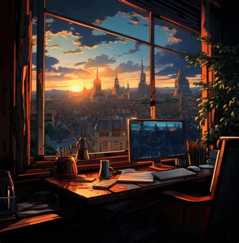 Premium Photo Workspace At Sunset