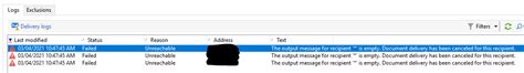 the output message for recipient is empty docu adobe