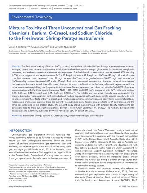 PDF Mixture Toxicity Of Three Unconventional Gas Fracking Chemicals