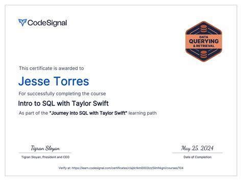 Jesse Torres On Linkedin Codesignal Course Certificate Of Achievement
