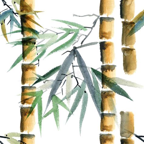 竹水彩样式 库存例证 插画 包括有 图画 花卉 草甸 凹道 东部 现有量 开花 附庸风雅 70990690