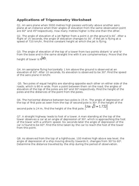 Application Of Trigonometry Workbook 3 Worksheets Library