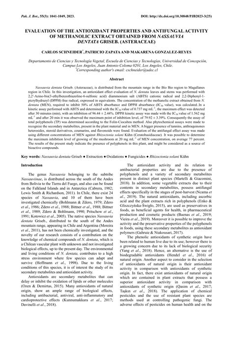 Pdf Evaluation Of The Antioxidant Properties And Antifungal Activity Of Methanolic Extract