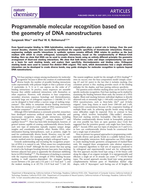 Pdf Programmable Molecular Recognition Based On The Geometry Of Dna Nanostructures