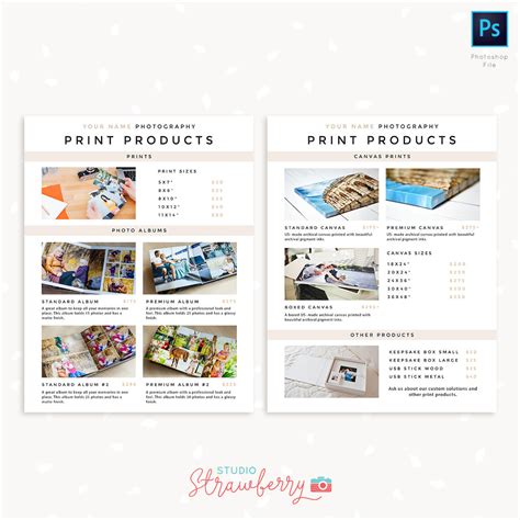 Print Products Catalog Template For Photographers Strawberry Kit