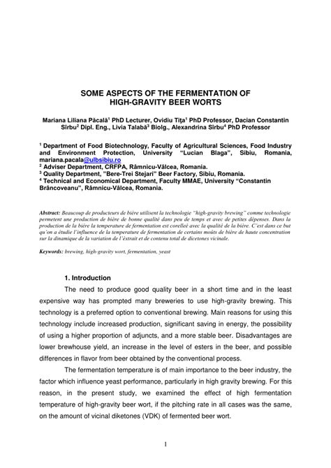 Pdf Some Aspects Of The Fermentation Of High Gravity Beer