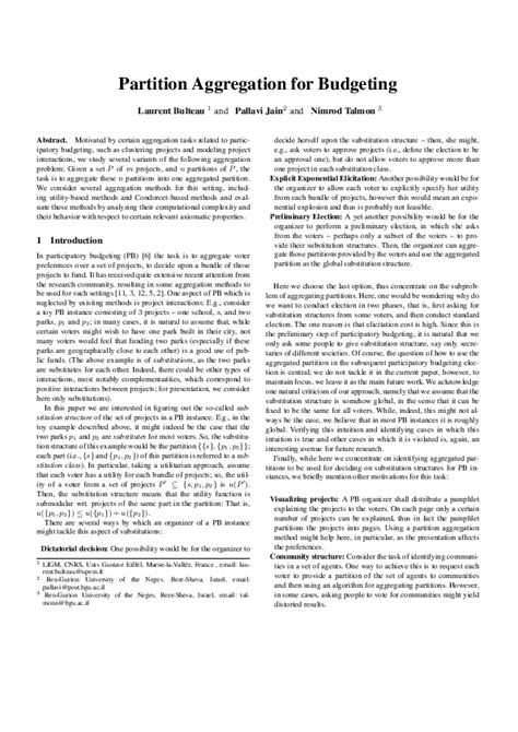 Pdf Partition Aggregation For Budgeting