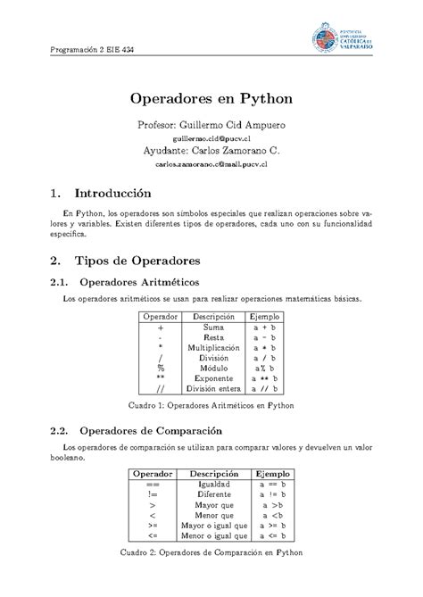 2 Eie 434 Operadores En Python Tipos Y Ejemplos Esenciales Studocu