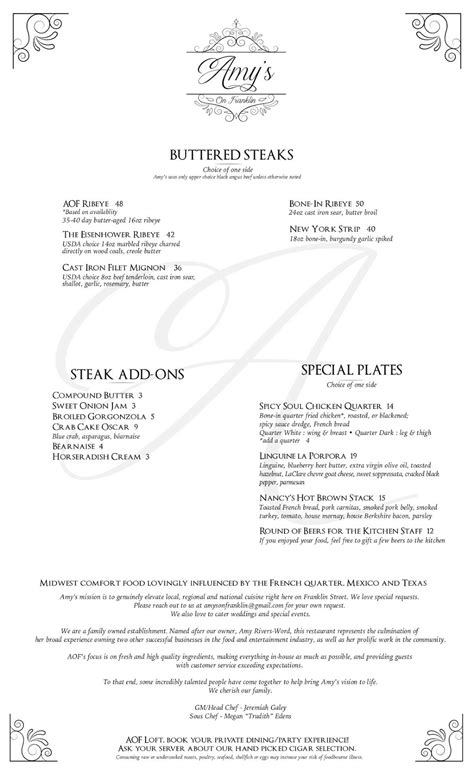 Menu At Amys On Franklin Pub And Bar Evansville