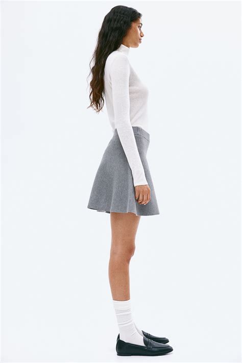Flared Knitted Skirt Grey Marl Ladies Handm Gb