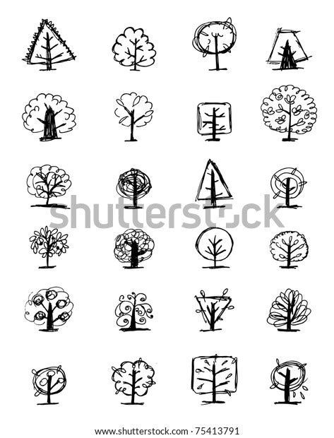 Set Sketch Trees Your Design Stock Vector Royalty Free 75413791