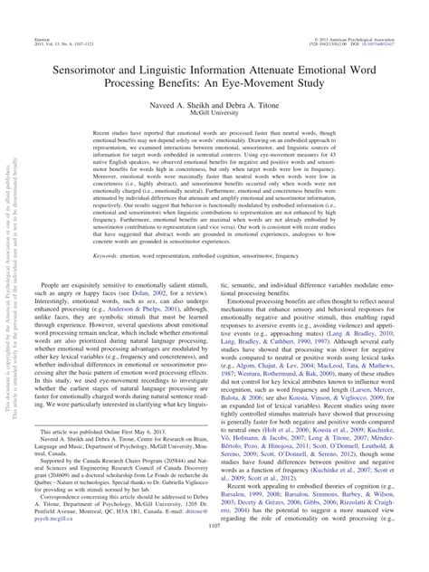 Pdf Sensorimotor And Linguistic Information Attenuate Emotional Word Processing Benefits An