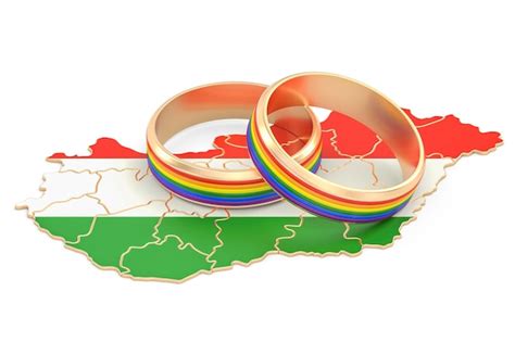 Premium Photo Hungarian Map With Lgbt Rainbow Rings 3d Rendering