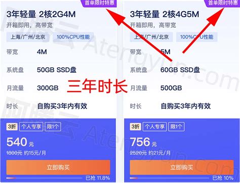 3年轻量腾讯云轻量应用服务器2核2G4M和2核4G5M配置价格表 阿腾云