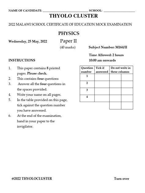 Thyolo Cluster Mock Phy 2 Download Free Pdf Electrical Resistance And Conductance Quantity