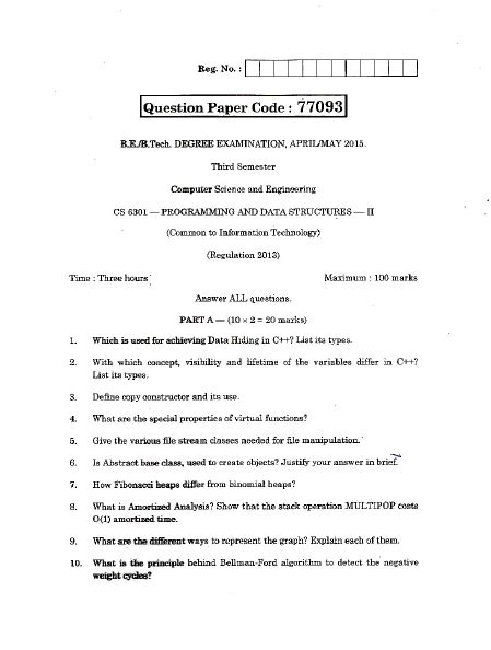 Cs6301 Programming And Data Structures Ii April May 2015 Question Paper