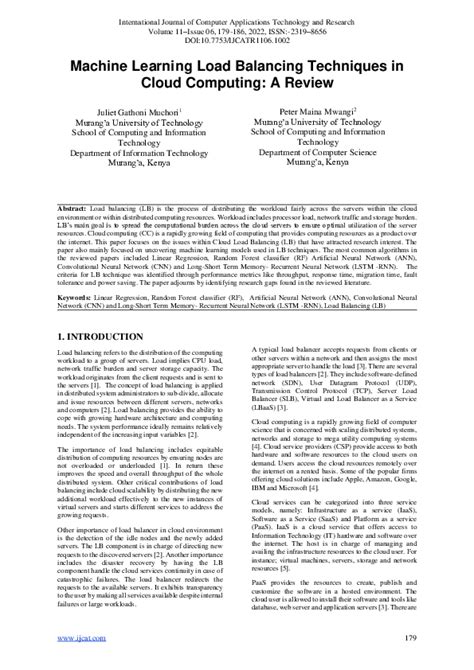 Pdf Machine Learning Load Balancing Techniques In Cloud Computing A