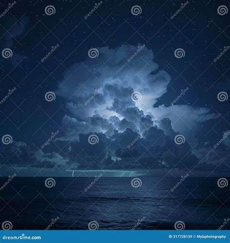 Night Thunderstorm Lightning With Dramatic Clouds Generative Ai Stock Illustration