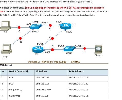 for the network below the ip address and mac address