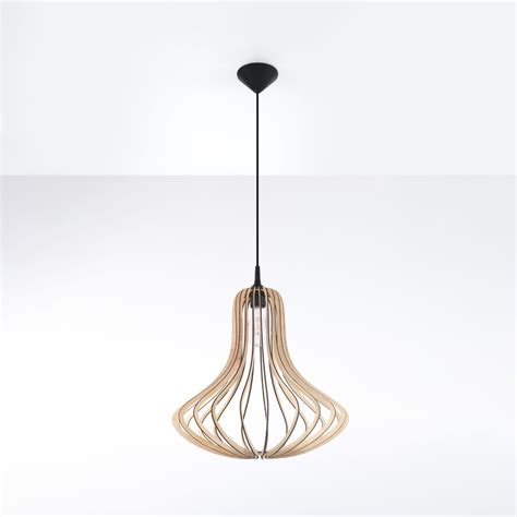 Lampa wisząca sufitowa naturalne drewno dzwonek E27