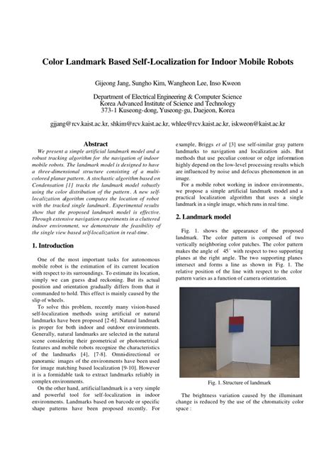 pdf color landmark based self localization for indoor mobile robots