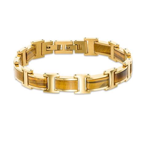 Tigers Eye Link Bracelet In Stainless Steel With Yellow Ip 85