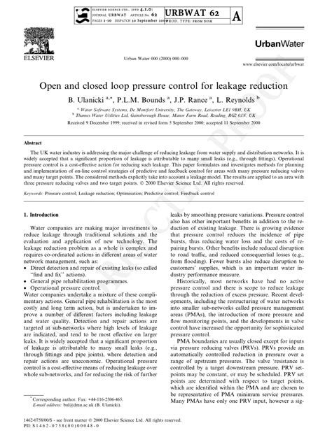 Pdf Open And Closed Loop Pressure Control For Leakage Reduction