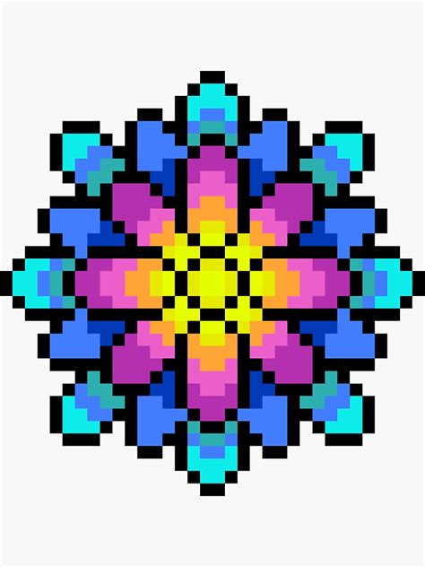 Pixel Rainbow Flower Mandela Sticker By Pixelartplanet Redbubble