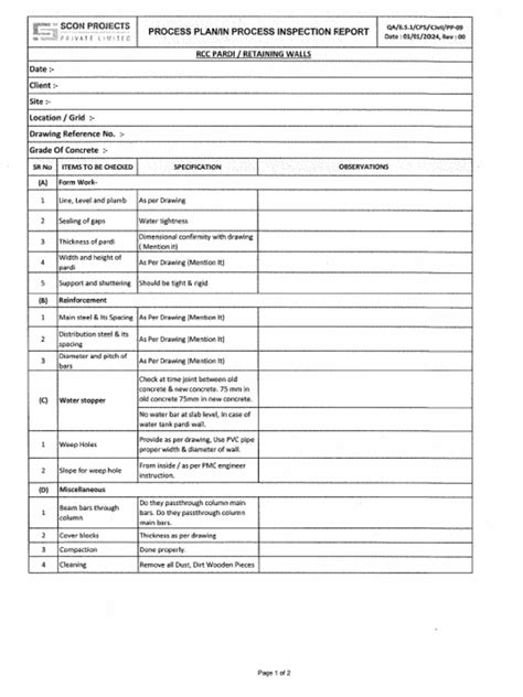 Pp 09 Civil Checklist Rcc Pardi And Retaining Wall Pdf