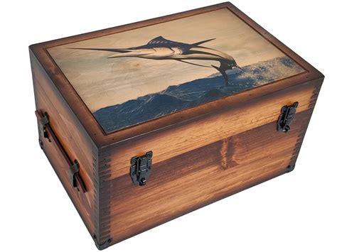 Marlin Jump Keepsake Box Relic Wood