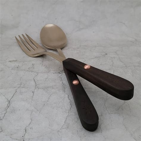 방짜유기 원목 나무손잡이 캠핑 숟가락 포크 방짜유기 숟가락과 예인전통유기공방 놋그릇 유기그릇