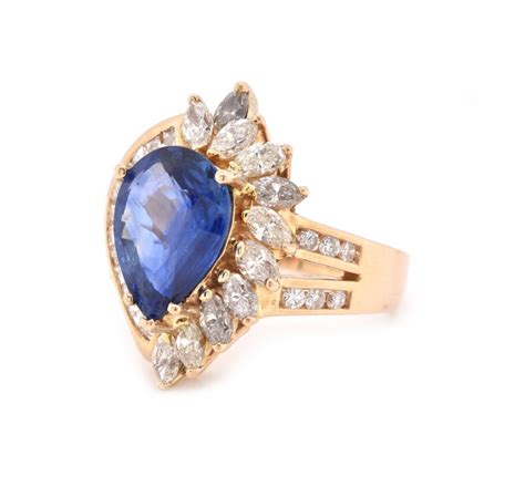 14 Karat Yellow Gold Sapphire And Diamond Cocktail Ring For Sale At 1stdibs