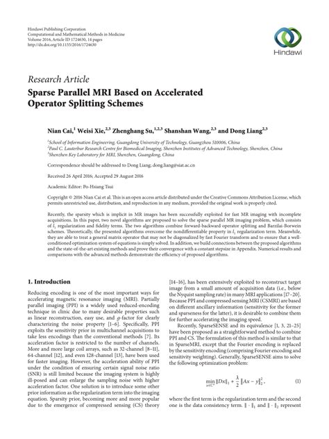 Pdf Sparse Parallel Mri Based On Accelerated Operator Splitting Schemes