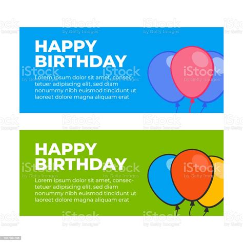 생일 인사말 카드 벡터 템플릿입니다 행복 한 생일 빨간색 배너 및 Baloons 기념일에 대한 스톡 벡터 아트 및 기타 이미지