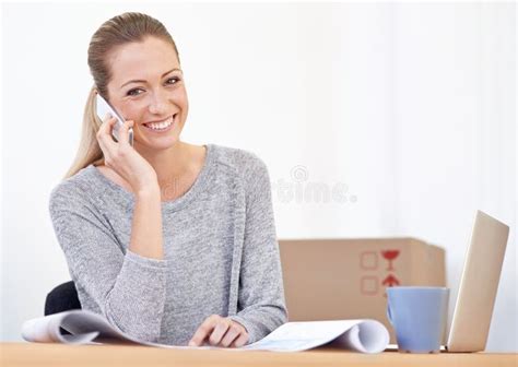 Happy Woman And Portrait Of Phone Call With Blueprint Of Small