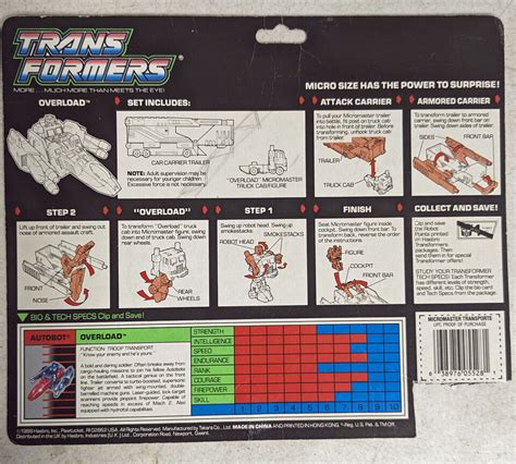 G1 Transformers Autobot Overload Card Back 1988 Ebay