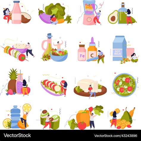 Vegan Food Icons Collection Royalty Free Vector Image