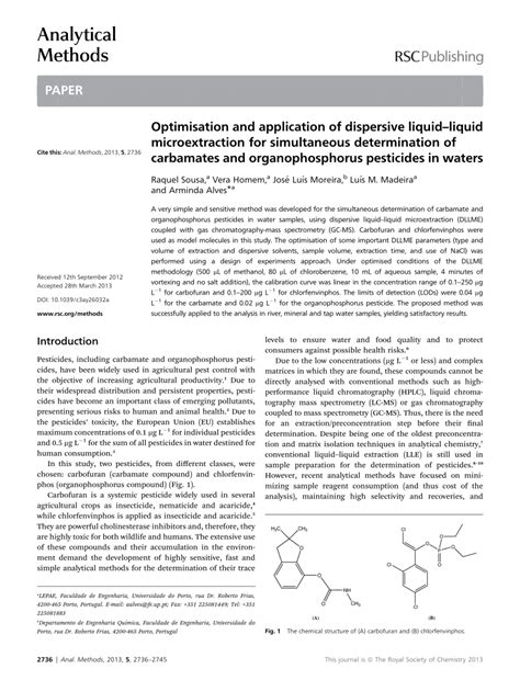 Pdf Optimization And Application Of Dispersive Liquidliquid Microextraction For Simultaneous