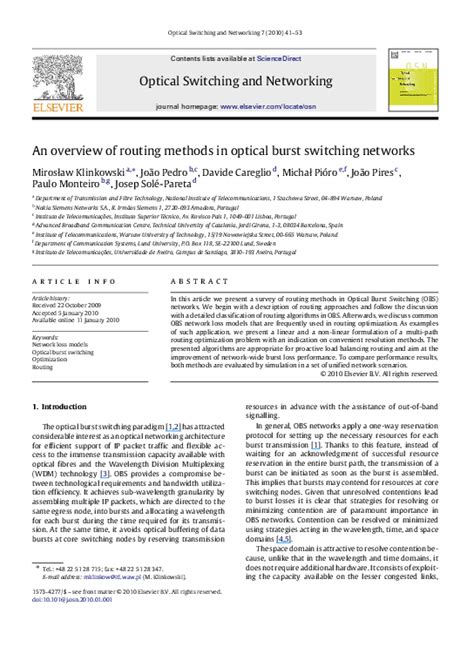 Pdf An Overview Of Routing Methods In Optical Burst Switching
