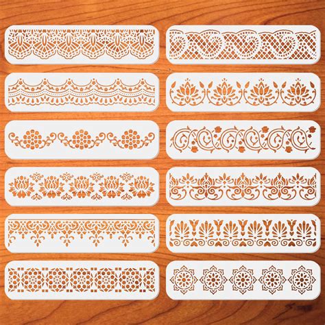 Origach 12 Pcs Flower Border Stencil Ornate Mandala Border