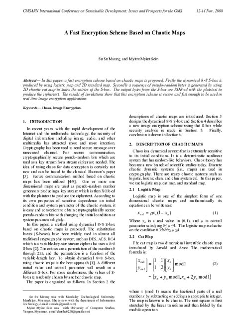 Pdf A Fast Encryption Scheme Based On Chaotic Maps