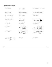 Key Chemical Equations And Constants For Study Success Course Hero