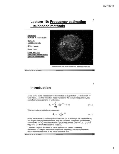 lecture 10 frequency estimation subspace methods introduction