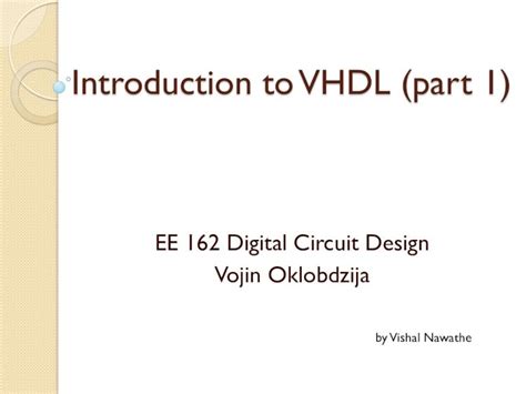 Pdf Introduction To Vhdl Part 1 ~vojinee162lectures