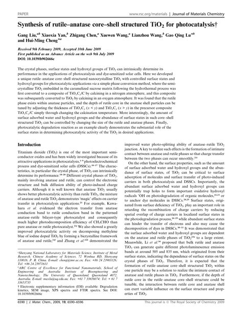 Pdf Synthesis Of Rutile Anatase Core Shell Structured Tio2 For Photocatalysis