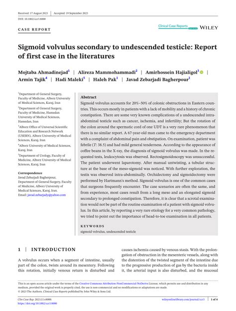 Pdf Sigmoid Volvulus Secondary To Undescended Testicle Report Of First Case In The Literatures
