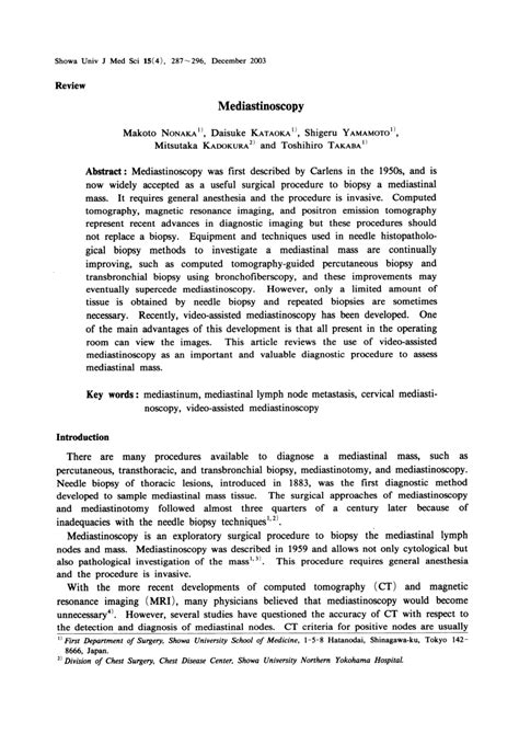 Pdf Mediastinoscopy