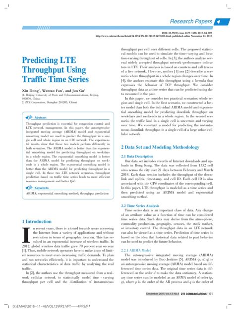 Predicting Lte Throughput Using Traffic Time Series Pdf